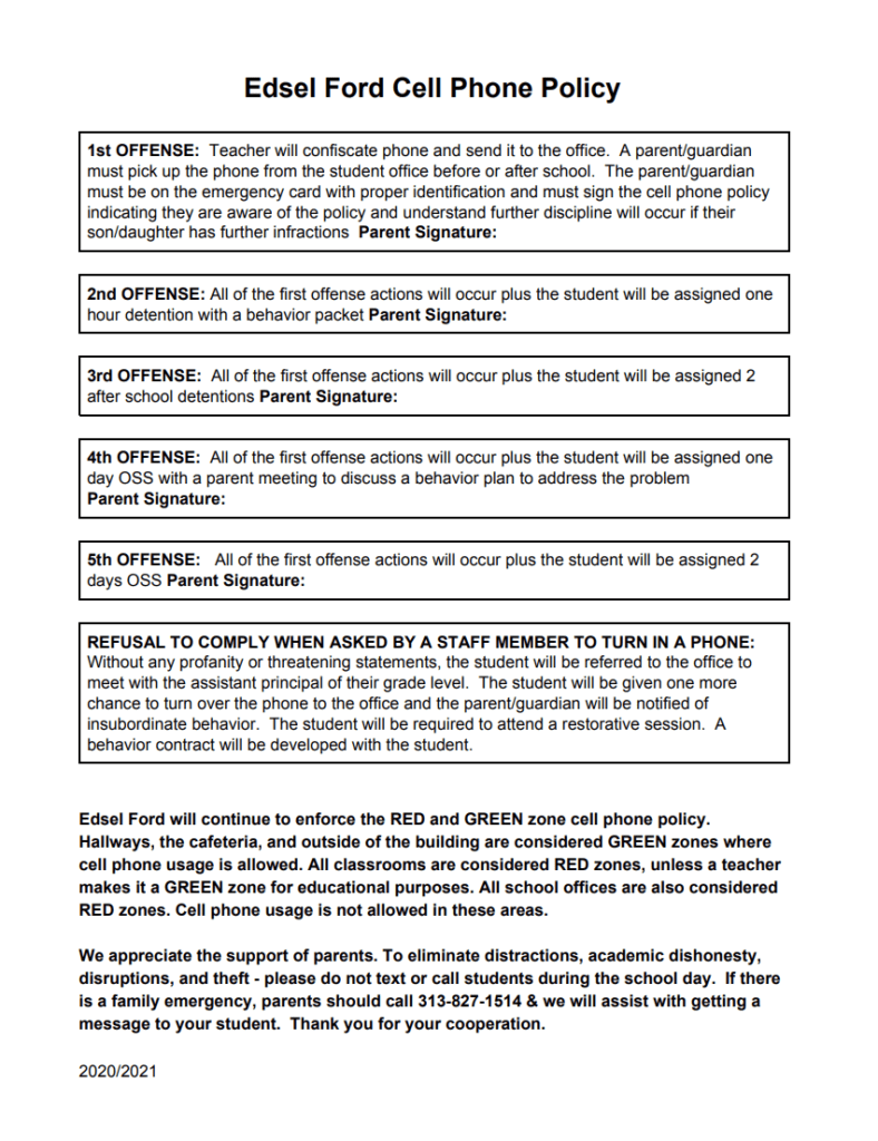 Cell Phone Policy | Edsel Ford High School