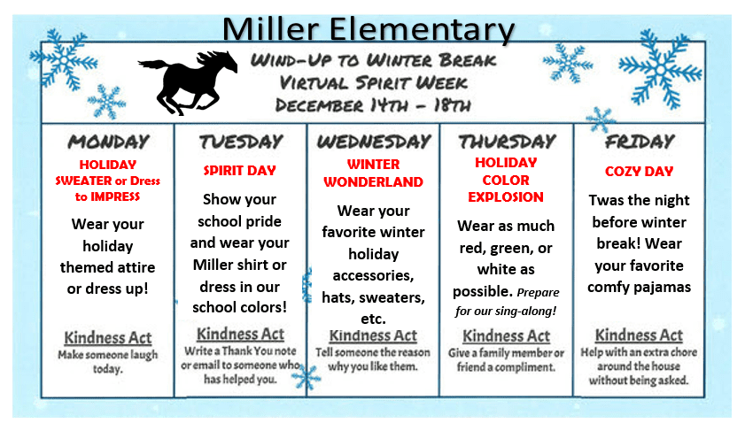 Wind Up To Winter Break Virtual Spirit Week Miller Elementary